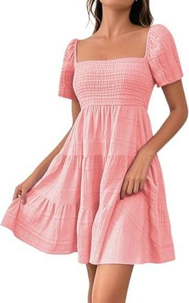 Generic Une robe unie polyvalente, textur&eacute;e et &eacute;lastique &agrave; manches courtes pour femme grande taille, Rose, XXL