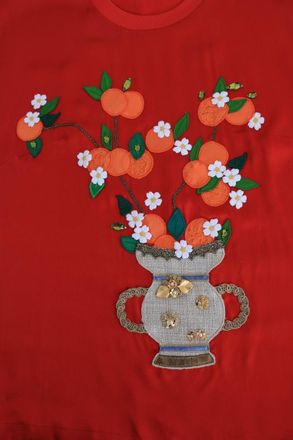 Dolce & Gabbana Womens Red Silk Oranges Floral Crystal Blouse