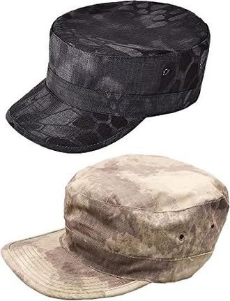 Cherish Lot de 2 chapeaux militaires unisexes réglables avec dessus plat, motif camouflage, casquette de baseball, Motif python noir + AU, taille unique