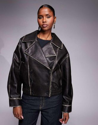 River Island Cropped-Trenchjacke aus Kunstleder in Schwarz