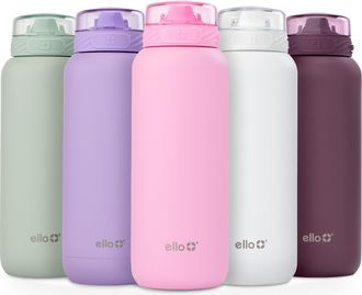 ello Cooper Edelstahl-Wasserflasche mit Strohhalm und Tragegriff, doppelwandiges und vakuumisoliertes Metall, auslaufsicherer Deckel mit weichem Silikon-Au