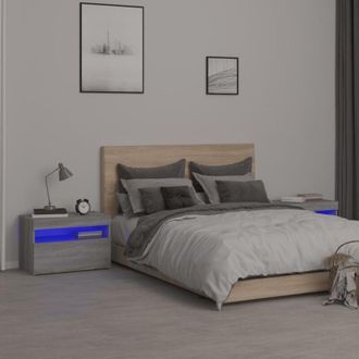 vidaXL Tables de chevet 2 pcs et lumi&egrave;res led Sonoma gris 60x35x40 cm Vidaxl