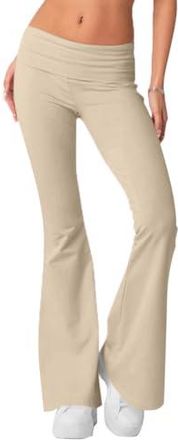 Minetom Pantalon Patte d&Eacute;l&eacute;phant Femme Casual &Eacute;vas&eacute; Bootcut Pilates Fitness Yoga Pants Stretch Elastique Confort Flare Leggings A Beige S