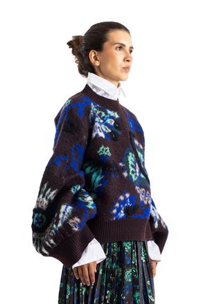 sacai Womens Pull En Maille Floral Jacquard Knit Pullover Marron Brown Sweater
