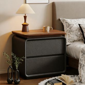 Generic Nachtk&auml;Stchen, Nachttisch Holz Mit Leiser Gleitschiene, Massivholz Und Kratzfestem Leder for Schreibtischlampe, Wasserbecher, B&uuml;Cher