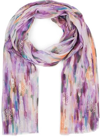 styleBREAKER Damen Schal mit buntem Streifen Farbverlauf Muster und Metallic Akzenten, Stola mehrfarbig gestreift 01016222, Farbe:Lila