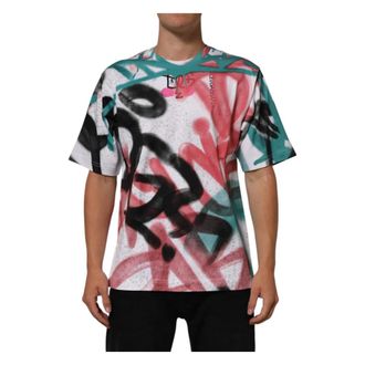 Dolce & Gabbana Wei&szlig;es Graffiti Crew Neck T-shirt - - Tops - Herren - Mehrfarbig - M