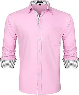 Hisdern Chemise Rose Homme Manches Longues Regular Fit Chemises Hommes Habillées de Marque Business Casual Chemise avec Poche Repassage Facile,Rose Pale,S