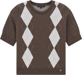 Bugatti Pull en maille &agrave; motif losanges - Femme - Pulls - Brun - Taille: 38 FR