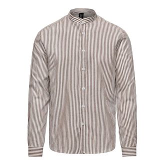 Bomboogie Homme, Chemises, Brun, Taille: 2XL Chemise ray&eacute;e en lin/coton avec col Mao