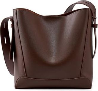 Generic Sacs seau pour femme - Sac fourre-tout en cuir v&eacute;ritable - Sac &agrave; bandouli&egrave;re Hobo - Grande capacit&eacute; - Sac &agrave; main de travail sous les bras avec fermetu
