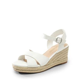 Dream Pairs Sandales compens&eacute;es habill&eacute;es pour femme - Style d&eacute;contract&eacute; - Sandales d&eacute;t&eacute; confortables &agrave; talons hauts avec boucle r&eacute;glable, Blanc/similicuir, 41 EU