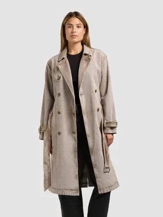 Khujo Trenchcoat KHUJO HERA, Damen, Gr. XXL, beige (latte braun), Web, 100% Baumwolle, regular fit knielang, eingesetzt abgesteppte Kante verstellbar, M&auml;nte