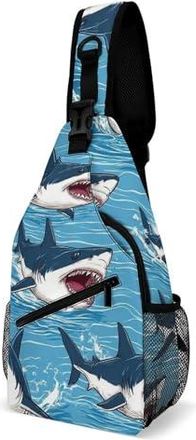 Generic Sacoche Homme Bandouliere Requins de mer r&eacute;tro oc&eacute;an L&eacute;ger Sac De Poitrine Durable Sac Poitrine pour Voyage &eacute;cole Homme