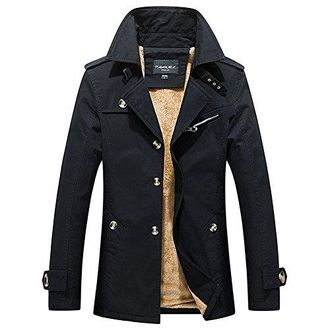 LaoZan Homme Parka Veste dhiver Longue Trench Coat &agrave; Manches Longues Faux Fourrure Doublure Manteau M Noir