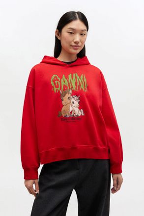 Ganni rot Roter, kurzer Hoodie mit Grafik Bio-Baumwolle - Gr&ouml;&szlig;e XXS