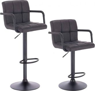 Woltu Barhocker 2er Set Barstuhl Tresenhocker Bistrohocker Designer Hocker mit R&uuml;ckenlehne, Sitzfl&auml;che aus Samt, h&ouml;henverstellbar drehbar Stahl Dunkelgrau