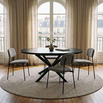 IDIMEX Essgruppe Toledo mit Tisch und 4 Stühlen, Schwarz/Grau - Esstisch rund 120 cm, Esszimmermöbel Set, ausziehbar und platzsparend, ideal für kleine Räume