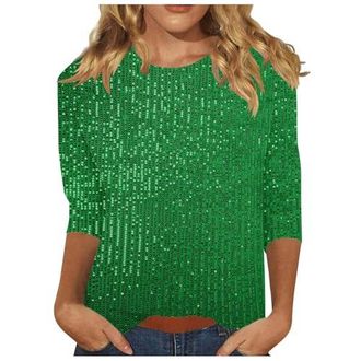 Generico Chemise &eacute;l&eacute;gante pour femme avec paillettes brillantes - Col rond avec fermeture &eacute;clair - Haut pour femme - Pour f&ecirc;te, printemps, vacances, f&ecirc;te, d&eacute;co