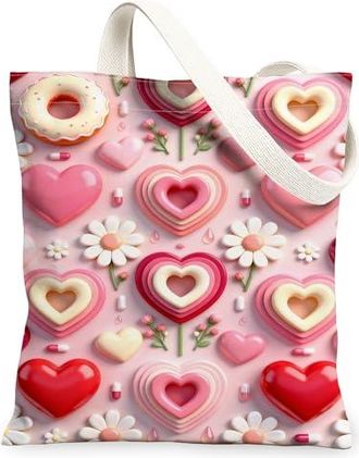 Generic Jolis sacs fourre-tout en toile &agrave; motif floral, sacs d&eacute;picerie r&eacute;utilisables, pour la Saint-Valentin, toile l&eacute;g&egrave;re et lavable pour voyage B, p&ecirc;che, 13