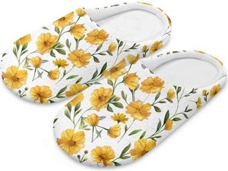 Coloranimal Chaussons de spa pour invit&eacute;s - Jetables et r&eacute;utilisables - Antid&eacute;rapants - Bout ferm&eacute;, Motif &agrave; fleurs - Jaune, 38.5/39.5 EU