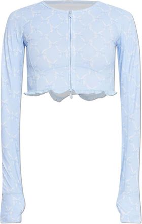 LoveShackFancy Loveshackfancy, Femme, Sweatshirts et sweats &agrave; capuche, Bleu, Taille: 36 FR Laudie Short Sports Top