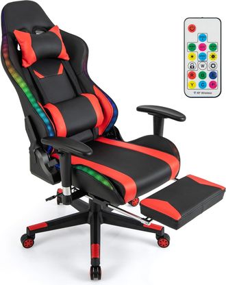 Giantex Bürostuhl Gaming Stuhl um 360° drehbar, Computerstuhl mit Einstellbarer Rückenlehne, Schreibtischstuhl höhenverstellbar, Drehstuhl PC Gamer Stuhl, Rac