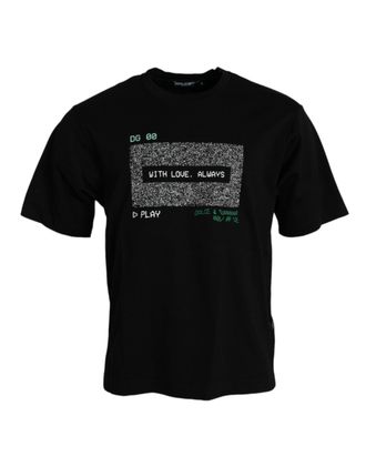 Dolce & Gabbana Mens Black With Love Always Crew Neck Top T-Shirt Cotton