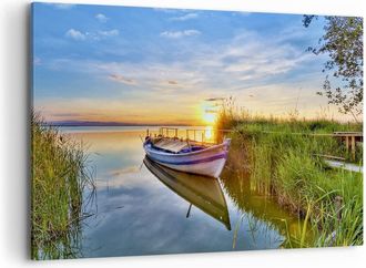 Arttor Wandbilder Dekoration Wohnzimmer See Boot Wasser Bilder auf Leinwand 120x80cm Leinwandbild mit Rahmen Schlafzimmer Küche Deko Wand Kunstdruck Art Groß