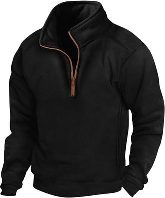 Generico Sweat-shirt en polaire &agrave; fermeture &eacute;clair compl&egrave;te pour homme - Hauts &agrave; fermeture &eacute;clair pour homme sans capuche, l&eacute;gers, &agrave; fermeture &eacute;clair compl&egrave;te,