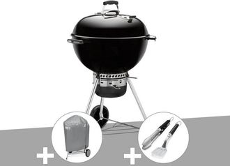 Weber Barbecue charbon Master-Touch GBS 57 cm E-5750 Noir + Housse + Kit ustensiles Premium 2 pi&egrave;ces - Weber