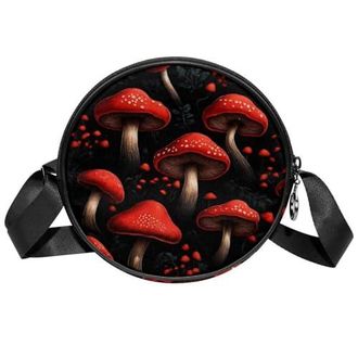 Generic Sac &agrave; bandouli&egrave;re rond pour femme, motif champignons rouges, petit sac &agrave; bandouli&egrave;re avec fermeture &eacute;clair, bretelles r&eacute;glables, sac &agrave; main rond d&eacute;con