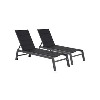 Happy Garden Happy Garden - 2er Set Sonnenliegen barbados aus schwarzem Textilene - anthrazitgraues Aluminium