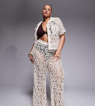 South Beach Pantalon large au crochet - Cr&egrave;me-Blanc
