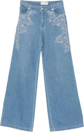Ermanno Scervino Femme, Jeans, Bleu, Taille: 42 FR Jean &Eacute;vas&eacute; avec Broderie en Dentelle sur les Hanches