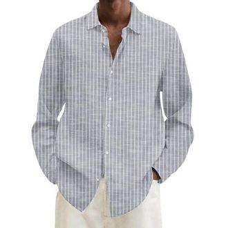 Generic Chemise unie à manches longues pour homme - Automne et hiver - Chemises sportives et décontractées à rayures pour homme - Hauts pour lintérieur et lex
