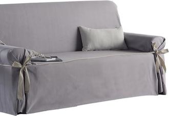 Estoralis | Beret | Sofabezug mit Schleifen | Strapazierfähiger Jacquard-Stoff | Farbe - Hellgrau | Für 3-Sitzer-Sofa | Größe (von 180 bis 210 cm.) Schutz für a