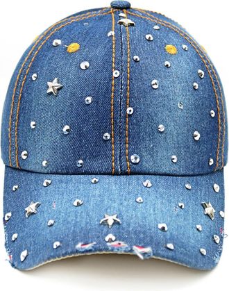 Glamexx24 Jeans Baseball Cap Damen Verstellbare Basecap mit Strasssteinen Atmungsaktive Baumwolle Baseballkappe f&uuml;r Outdoor Running Tennis Golf
