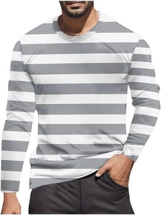 Generic T-shirt à manches longues pour homme - Couleur unie - Rayures - Bleu marine - Style plage - Style décontracté - Confortable - Coupe décontractée - Thè