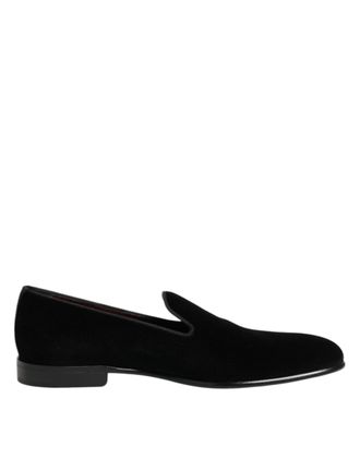 Dolce & Gabbana Schwarze Samt Slipper Herren Formelle Schuhe
