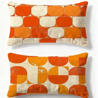 Generic Orange Farbe Kissenbezug Geometrie Sofakissen 40x80cm Rectangle Zierkissen 2er Set,2026 Neu Samt Kissenbez&uuml;ge Mit Verstecktem Rei&szlig;verschluss f&uuml;r Winte