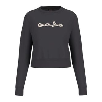 Guess Femme, Sweatshirts et sweats à capuche, Noir, Taille: 38 FR Pull Court Noir à Fleurs