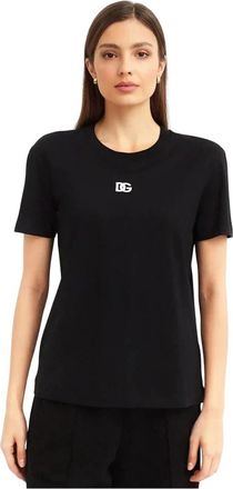 Dolce & Gabbana Femme, Tops, Noir, Taille: 42 FR T-shirt en jersey avec logo brod&eacute;