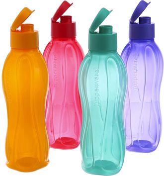 Tupperware Wasserflasche - 1 Liter coole Wasserflasche, Fliptop, 4er-Set