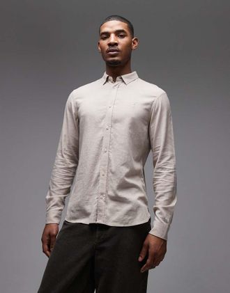 AllSaints Ashi - Lang&auml;rmliges Hemd in Sand-Neutral