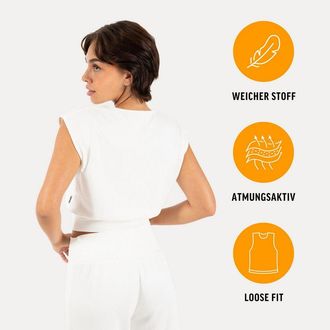 Smilodox T-Shirt Jorina, Crop Top Damen, Loose Fit, &auml;rmellos, Basic, Gym & Freizeit Crop, Loose Fit, Rundhals, luftig, weich