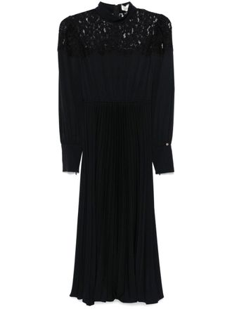 Nissa robe mi-longue &agrave; fleurs en dentelle - Noir