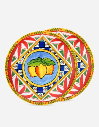Dolce & Gabbana Set 2 Porcelain Dinner Plates - Flache Teller Mehrfarbig Onesize