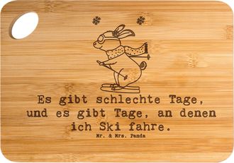 Mr. & Mrs. Panda Bambus - Schneidebrett Skifahren - Geschenk, Hobby, Fr&uuml;hst&uuml;cksbrett, Servierbrett, Skiwettbewerb, Holzbretter, Holzbrett K&uuml;che