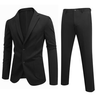 AlltheMen YFFUSHI Anzug Herren 2 Teilig Stretch Anz&uuml;ge Freizeit Leitch Elastisch Herrenanzug 2 Kn&ouml;pfe Business Hochzeit Sakko Hose, Schwarz, L